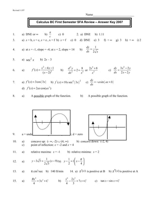 Calculus bc 3rd sw sfa review answer key 2011 | DOC