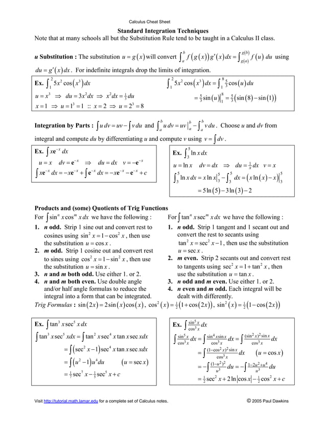 Calculus cheat sheet_integrals | PDF | Physics | Science