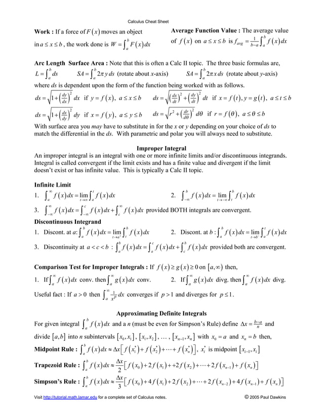 Calculus cheat sheet_integrals | PDF | Physics | Science