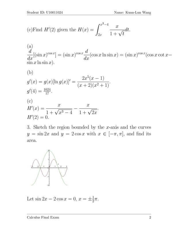 Calculus Final Exam | PDF