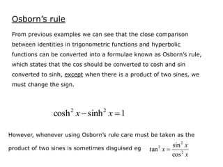 Calculus of hyperbolic functions | PDF