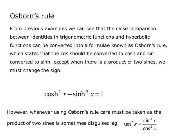 Calculus of hyperbolic functions Calculus of hyperbolic functions
