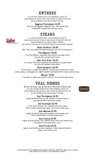 Calderone Club Menu