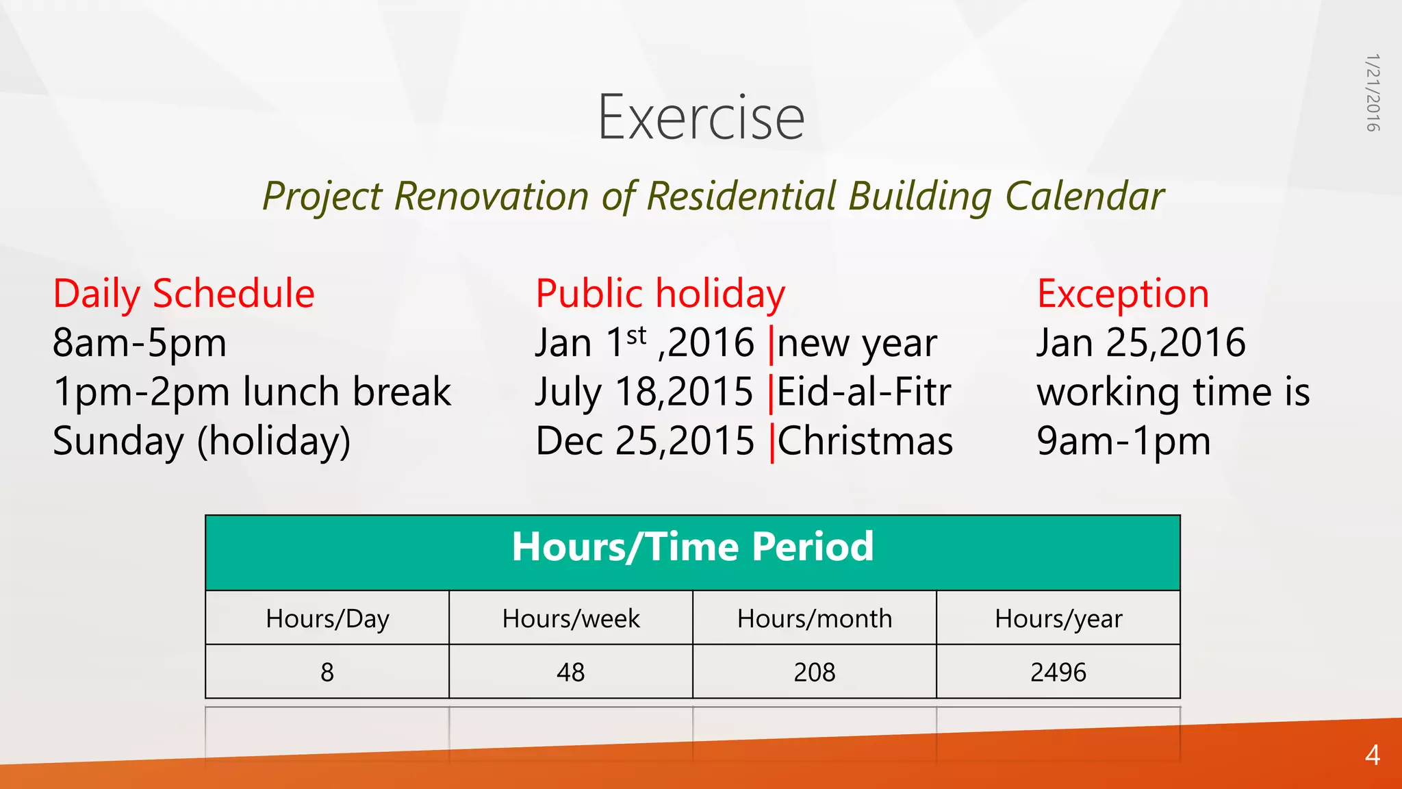 Calendar in Primavera P6 R15.2 | PPTX