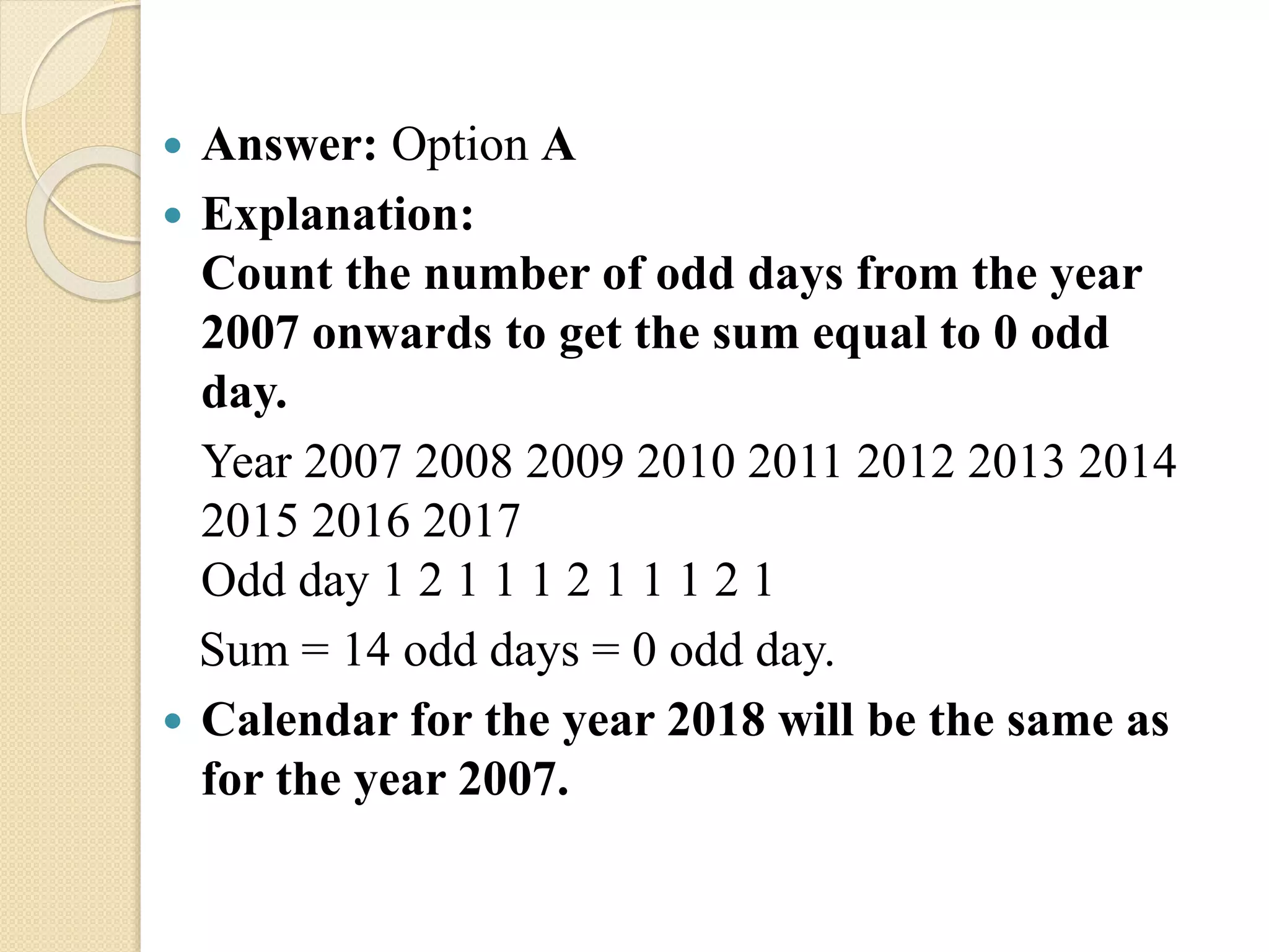 Calendar| Aptitude Problems on Calendar | JobzStore | PPTX
