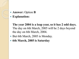 Calendar| Aptitude Problems on Calendar | JobzStore | PPTX