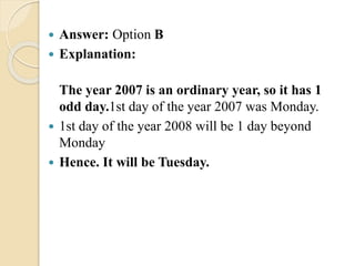 Calendar| Aptitude Problems on Calendar | JobzStore | PPTX