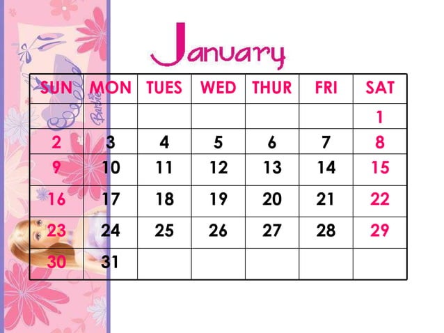 Barbie Calendar | PPT | Free Download