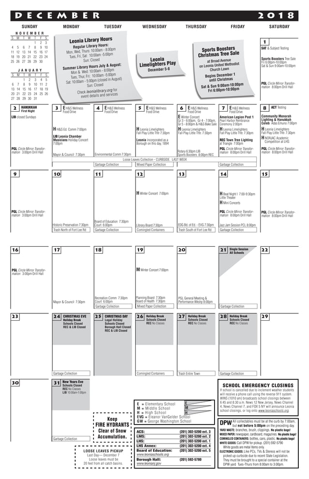Leonia Community Calendar 2018-2019 | PPT