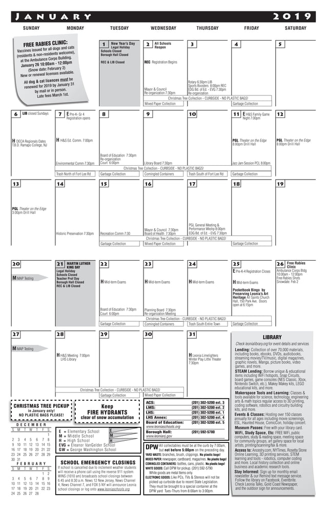 Leonia Community Calendar 2018-2019 | PPT