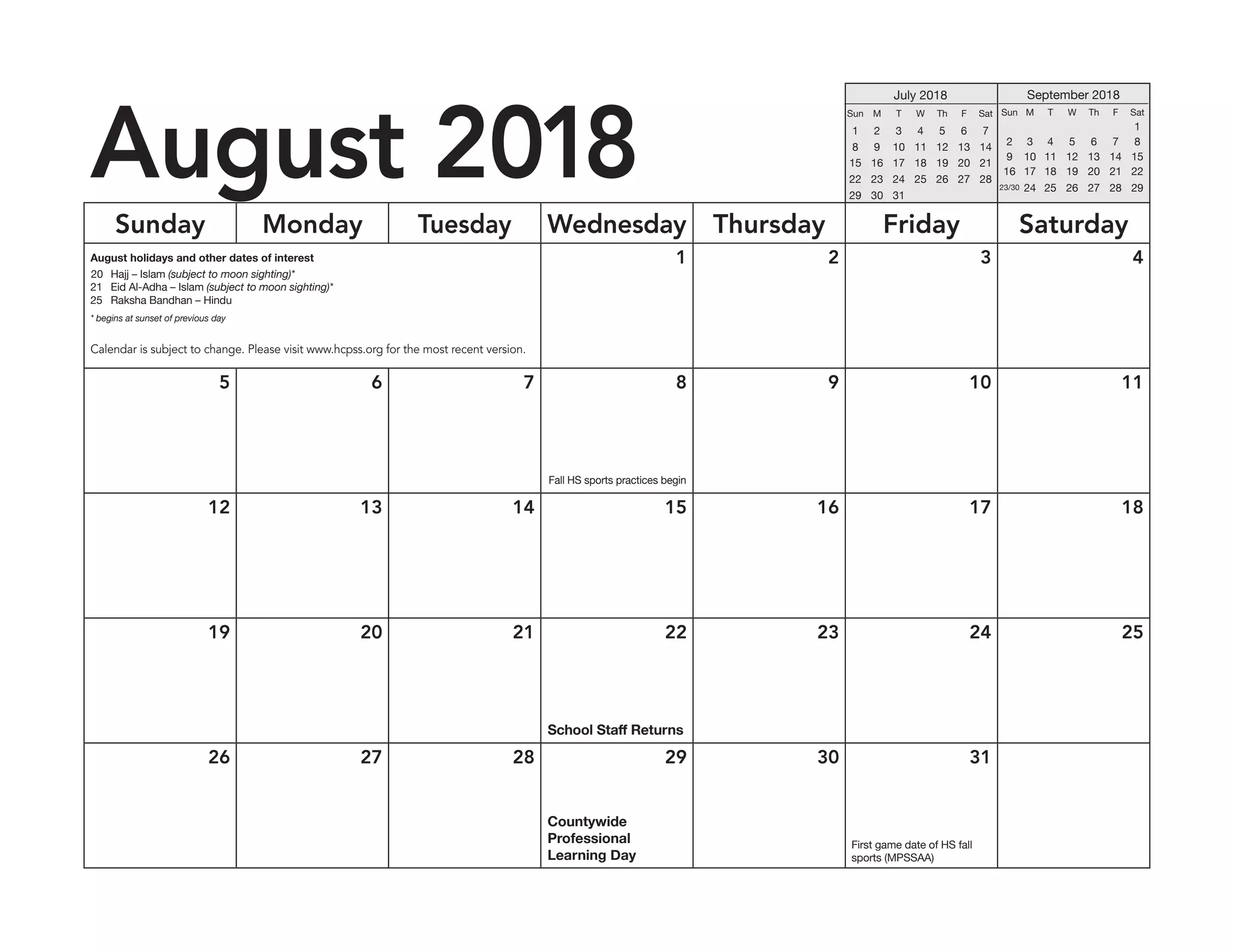 HCPSS Calendar2018-19 | PPT