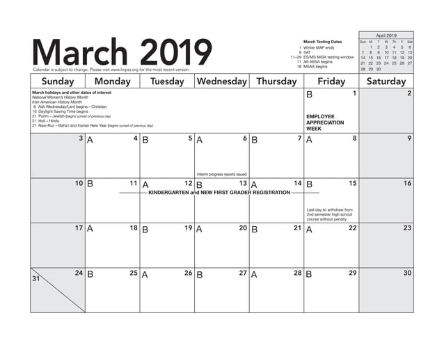 HCPSS Calendar2018-19 | PPT