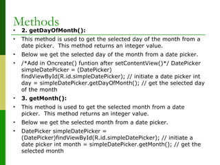 Calendar, Clocks, DatePicker and TimePicker | PPT