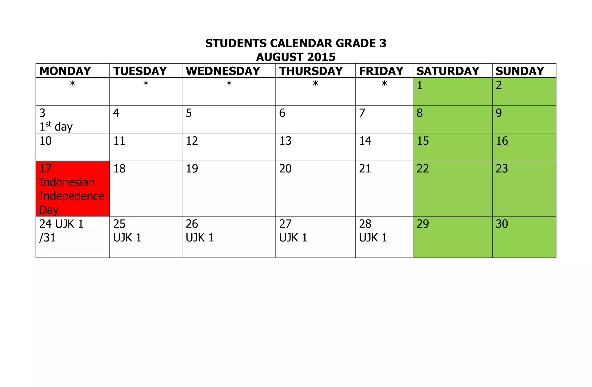 Calendar grade 3 2015 2016 | PDF | Education