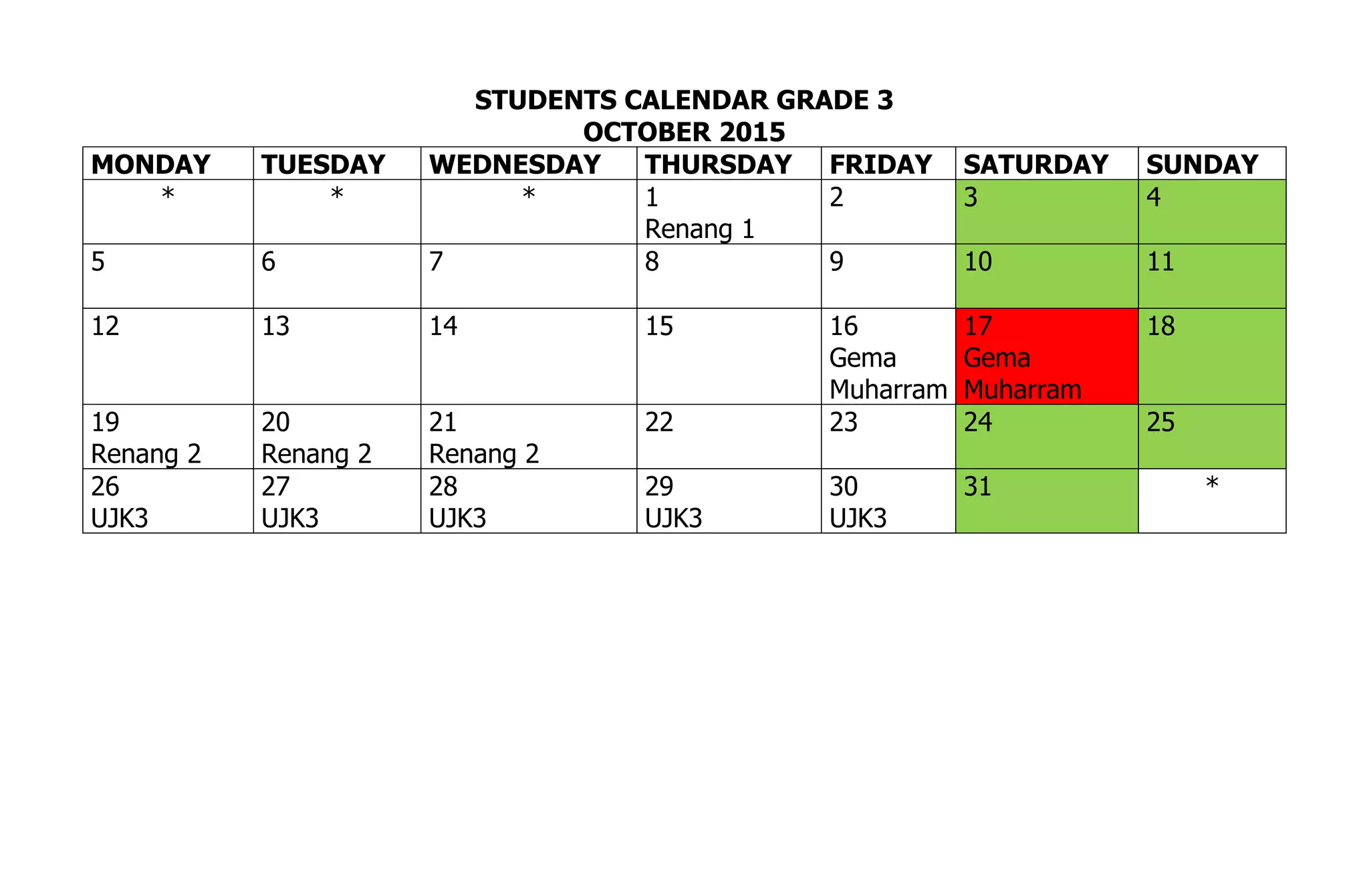 Calendar grade 3 2015 2016 | PDF | Education