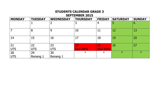 Calendar grade 3 2015 2016 | PDF | Education