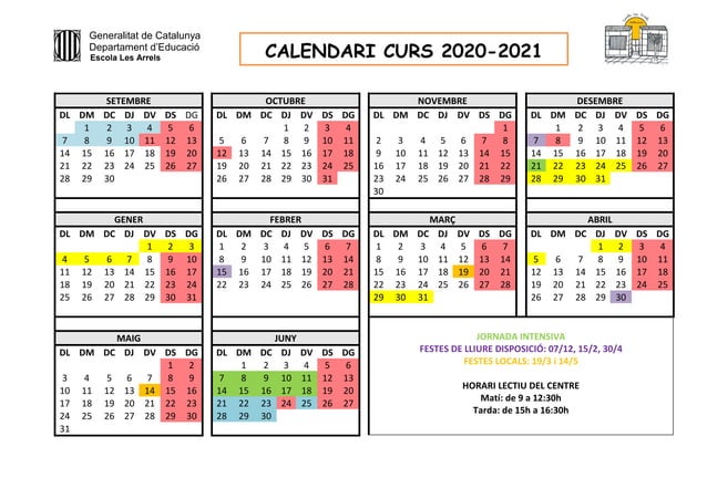 Calendari escolar 2020 2021 | PPT