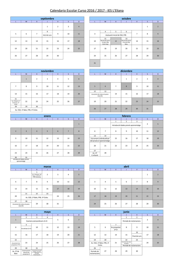 Calendari curs 2016-2017 | PDF