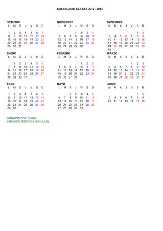 Calendario 2012 2013 | PDF | National & Civic Holidays | Holidays