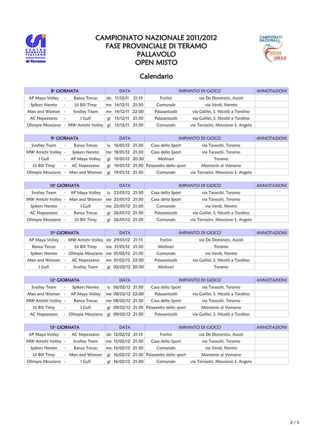 Calendario csi | PDF | Volleyball | Sports