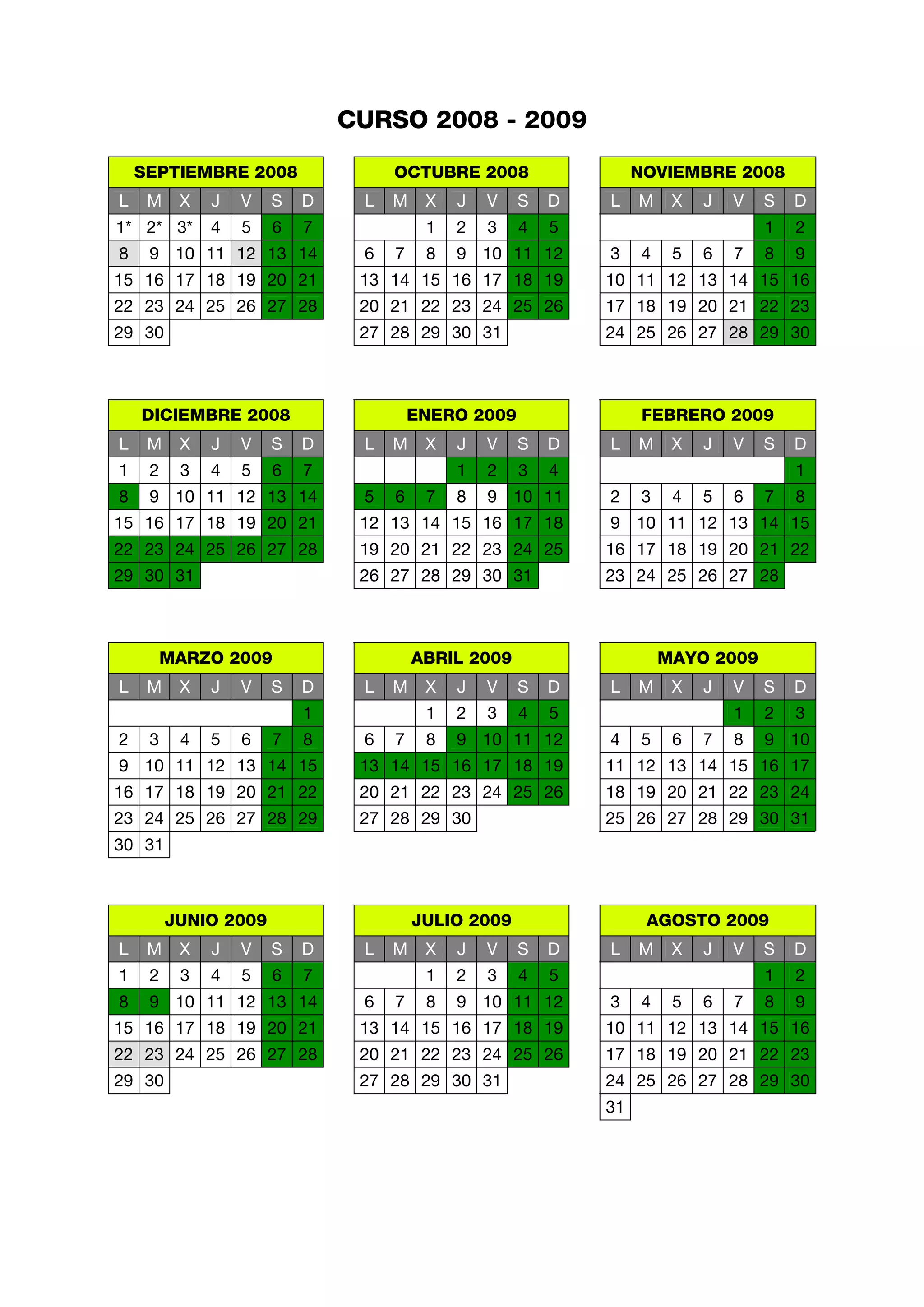 Calendario Escolar 2008 09[1] | PDF | Educational Assessment | Education