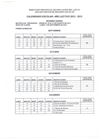 Calendario escolar 2012 2013 | PDF