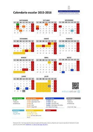 Calendario escolar 2015 2016 | PDF