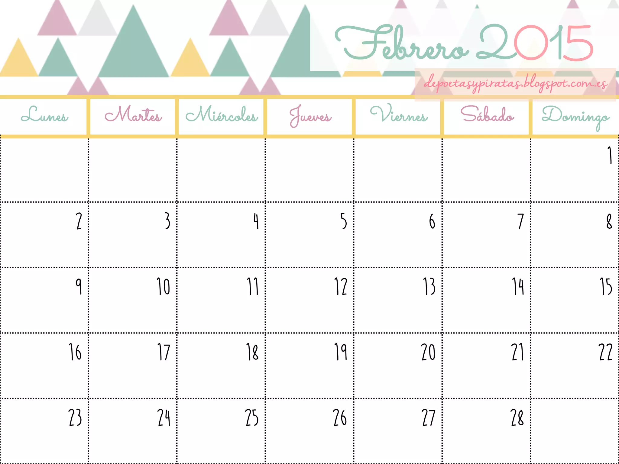 Calendario imprimible febrero | PDF