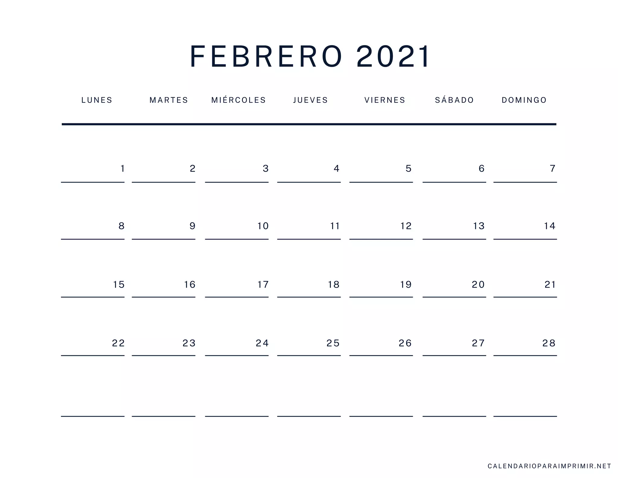 Calendario febrero 2021_minimalista_imprimible_pdf | PPT