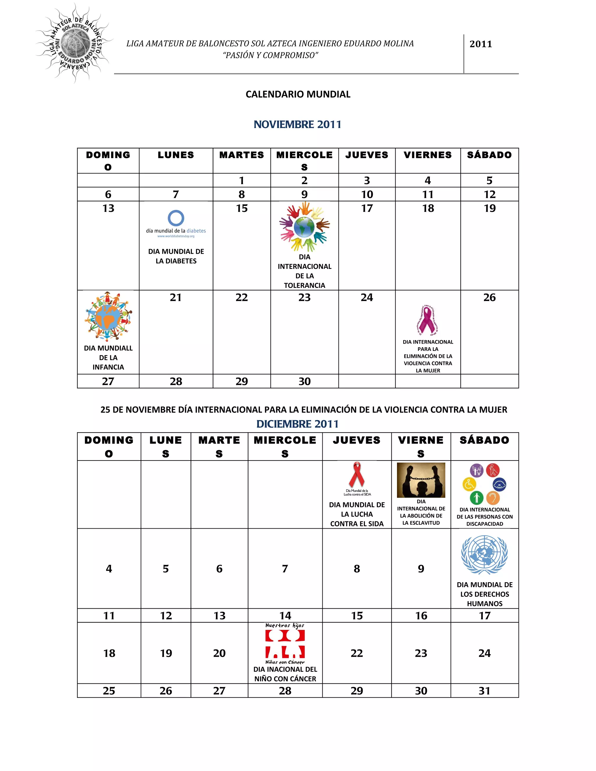 Calendario mundial word | DOC
