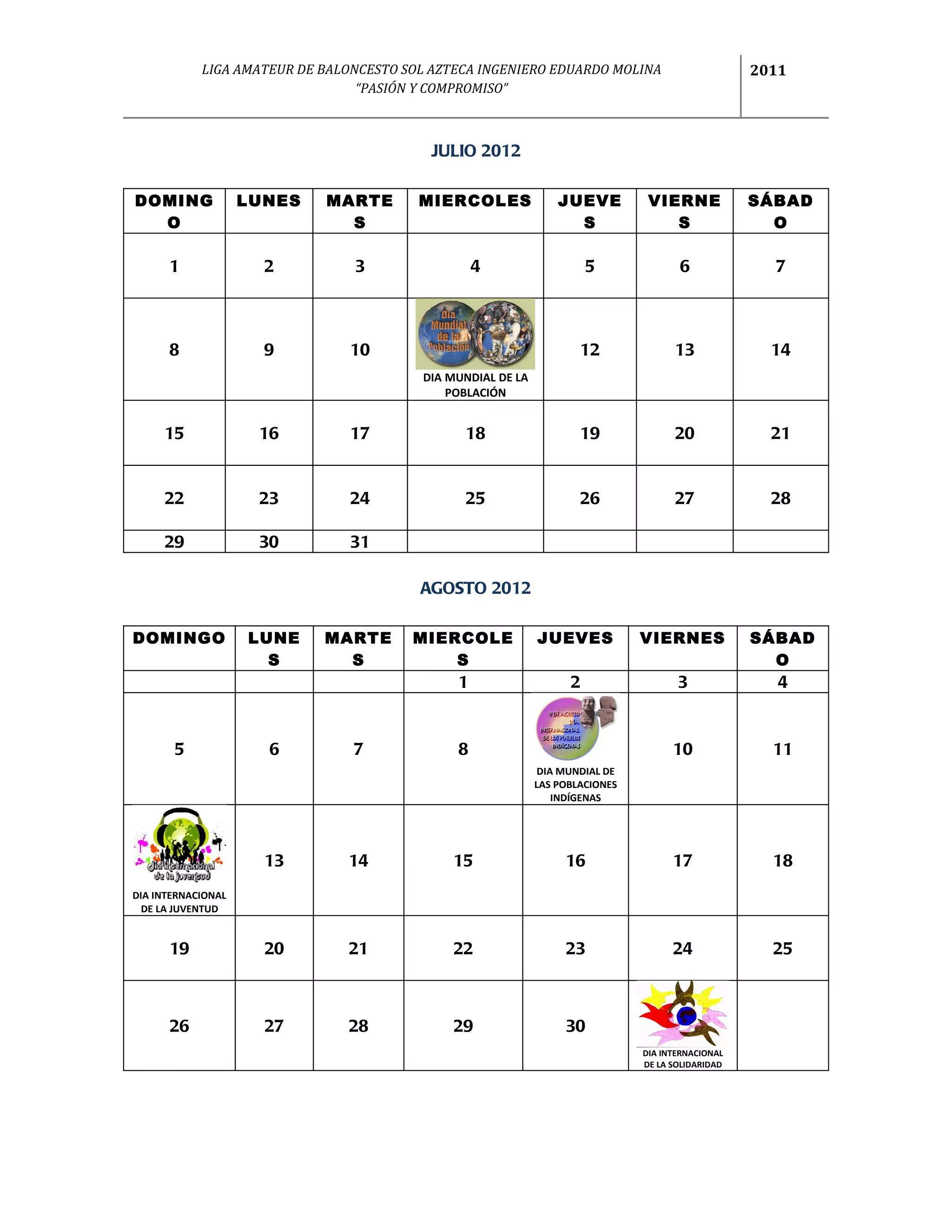Calendario mundial word | DOC