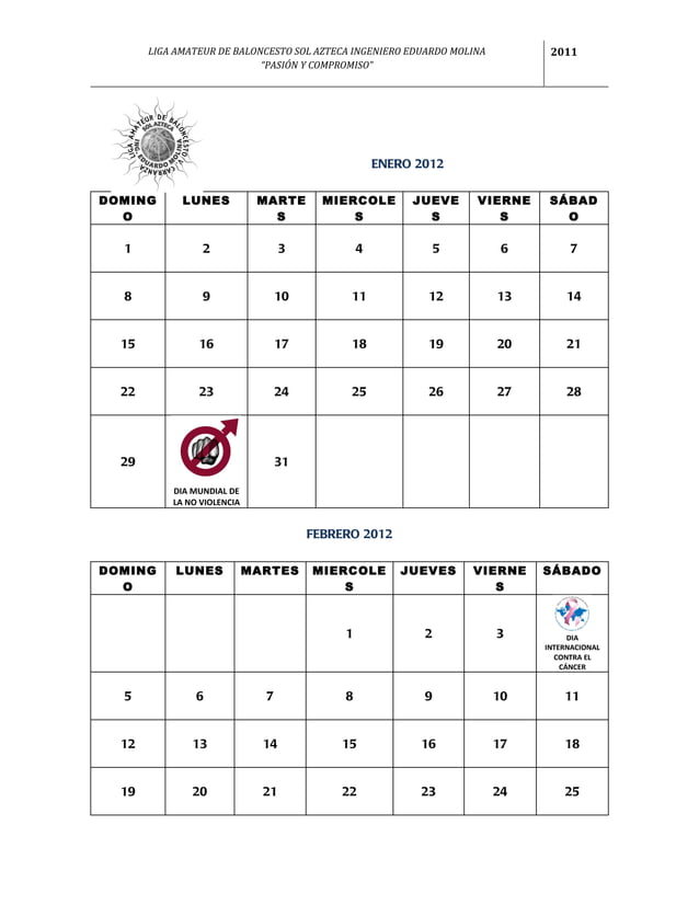 Calendario mundial word | DOC