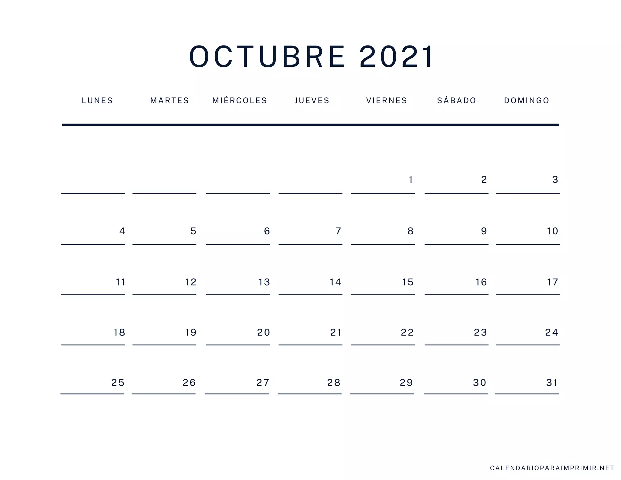 Calendario octubre 2021_minimalista_imprimible_pdf | PDF