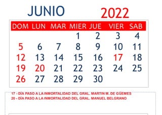 Calendario Junio 2022