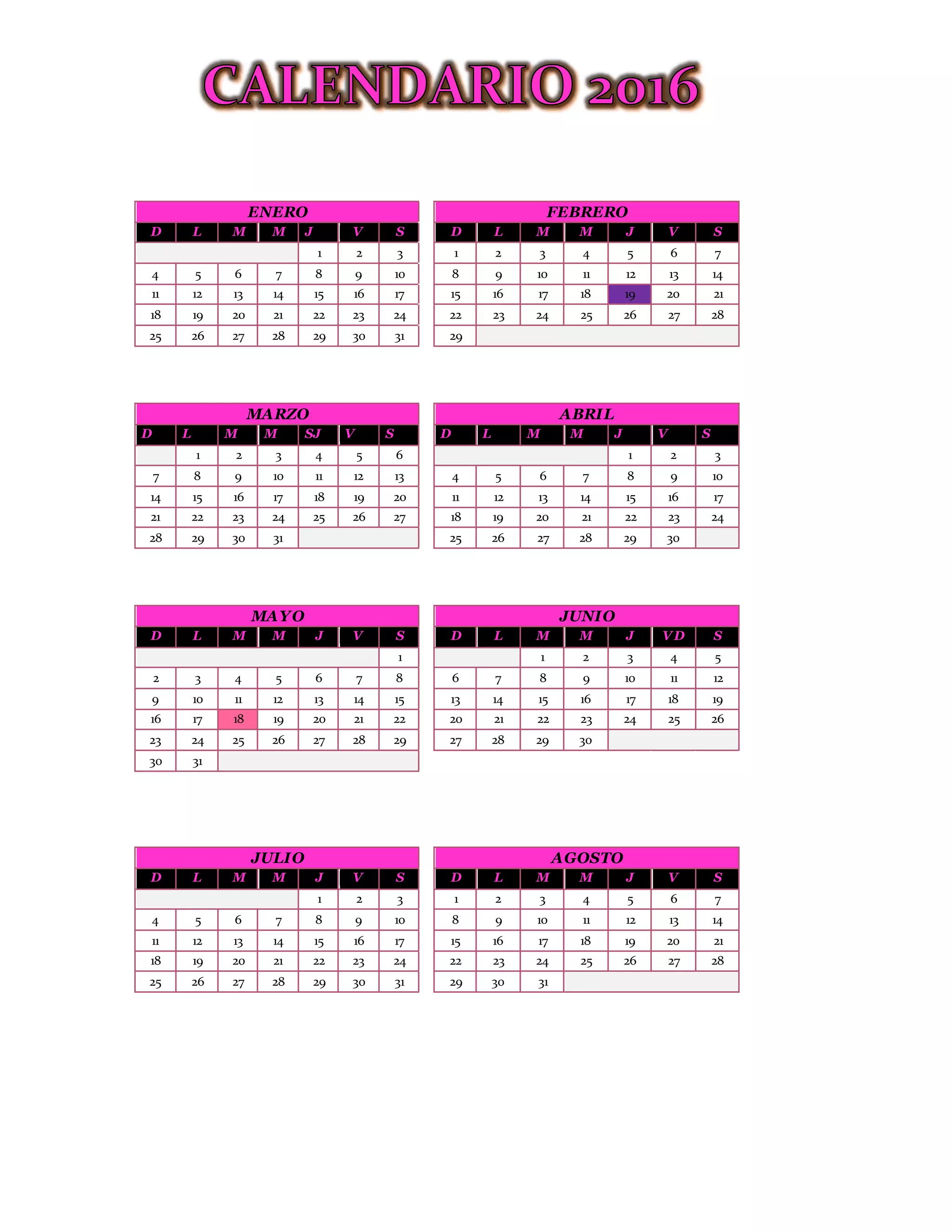 Calendario word | DOCX