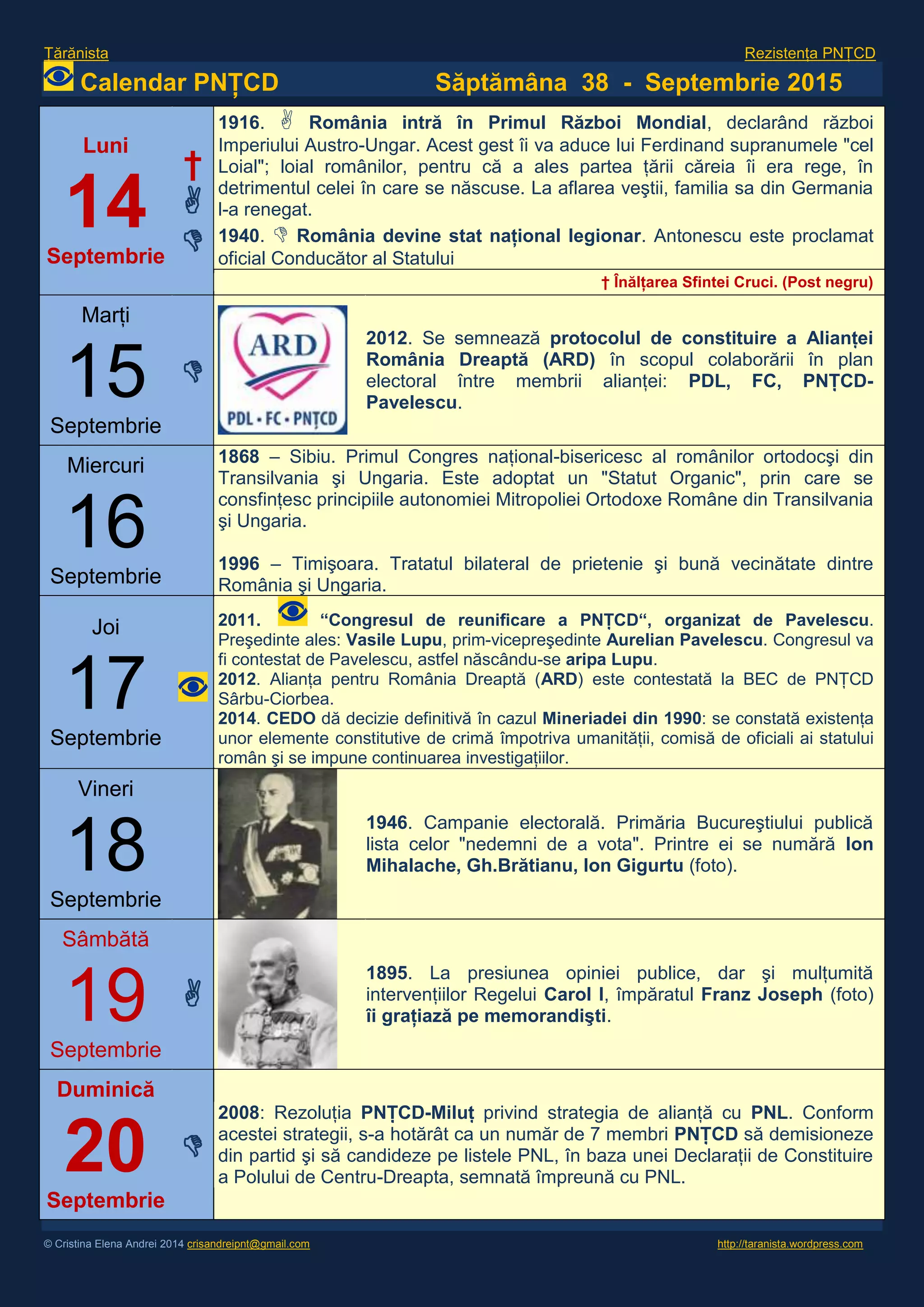 Calendar istoric PNTCD 2015 | PDF