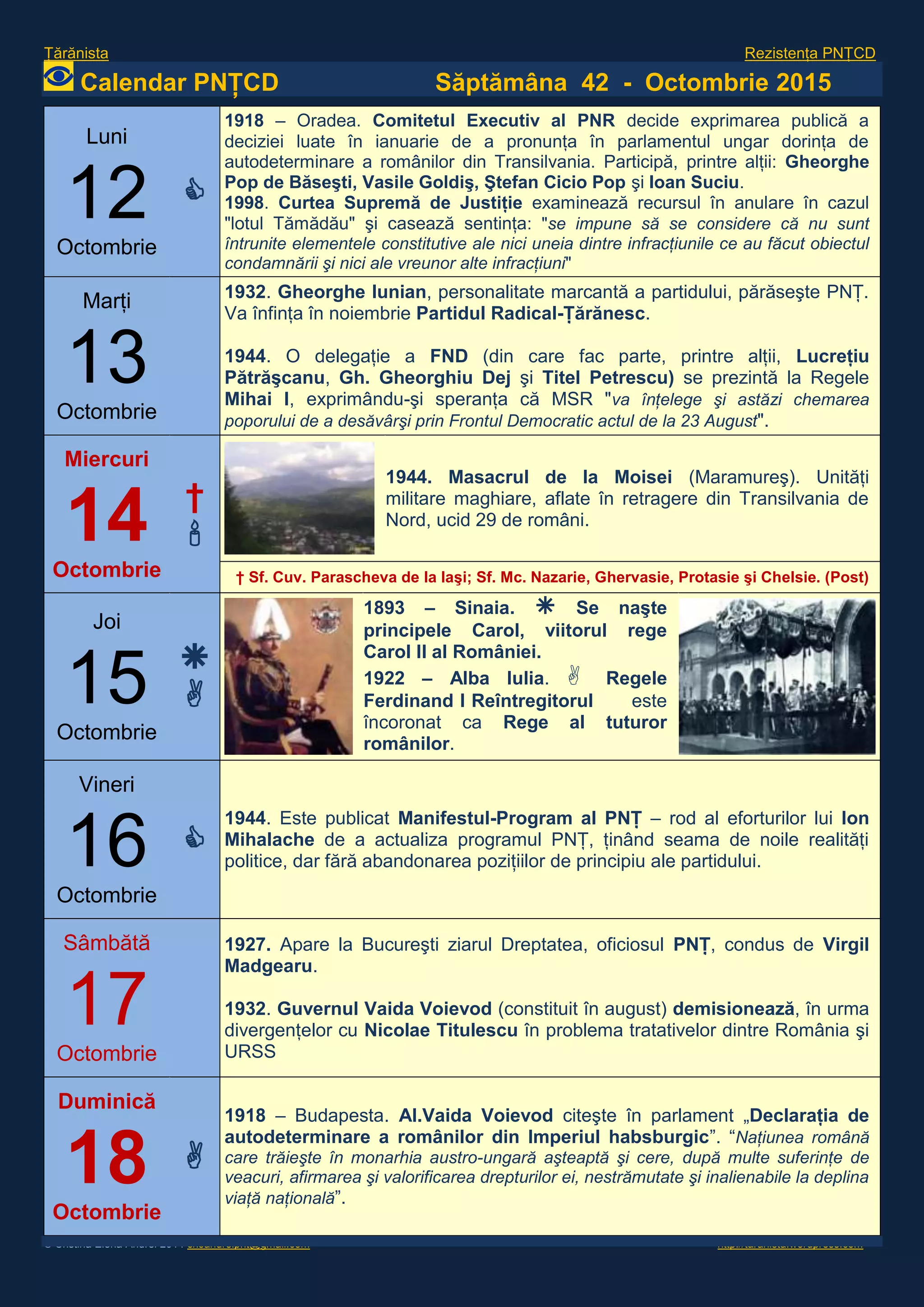 Calendar istoric PNTCD 2015 | PDF
