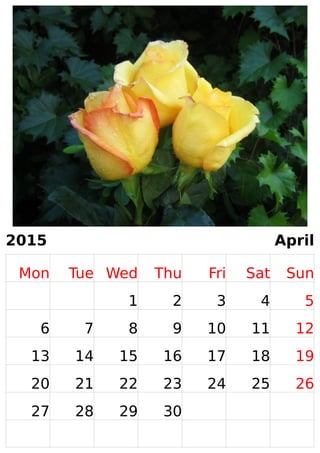 Roses Calendar 2015 | PDF