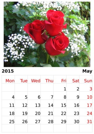 Roses Calendar 2015 | PDF