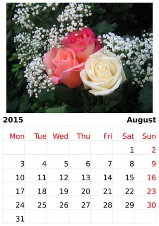 Roses Calendar 2015 | PDF