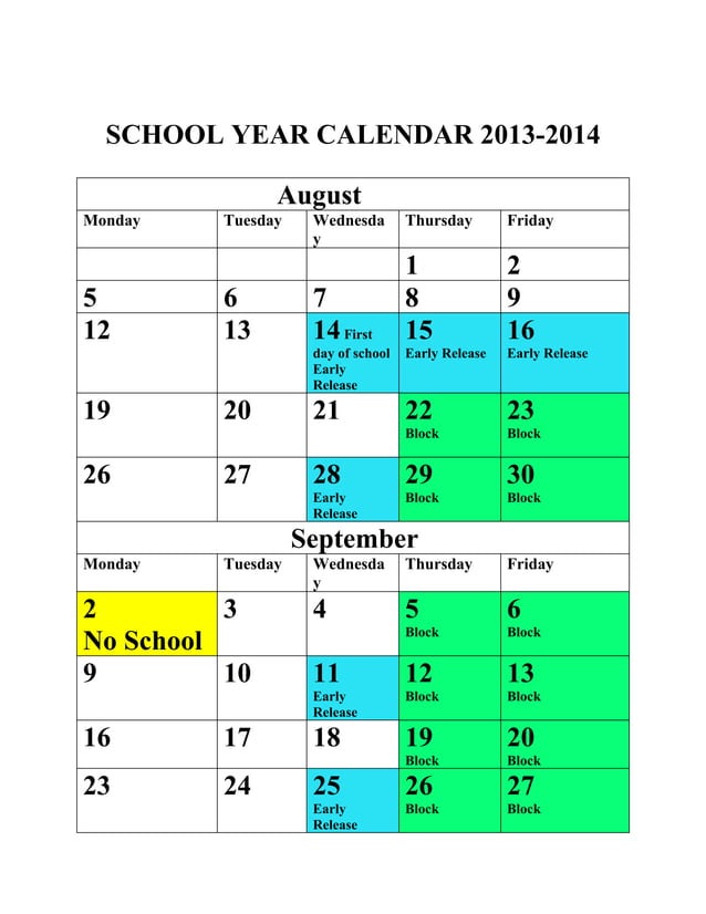 Calendar school year 2013 | PDF