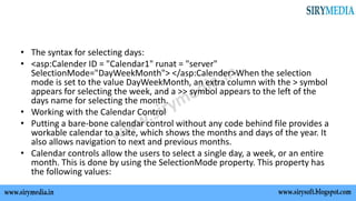 Calender in asp.net