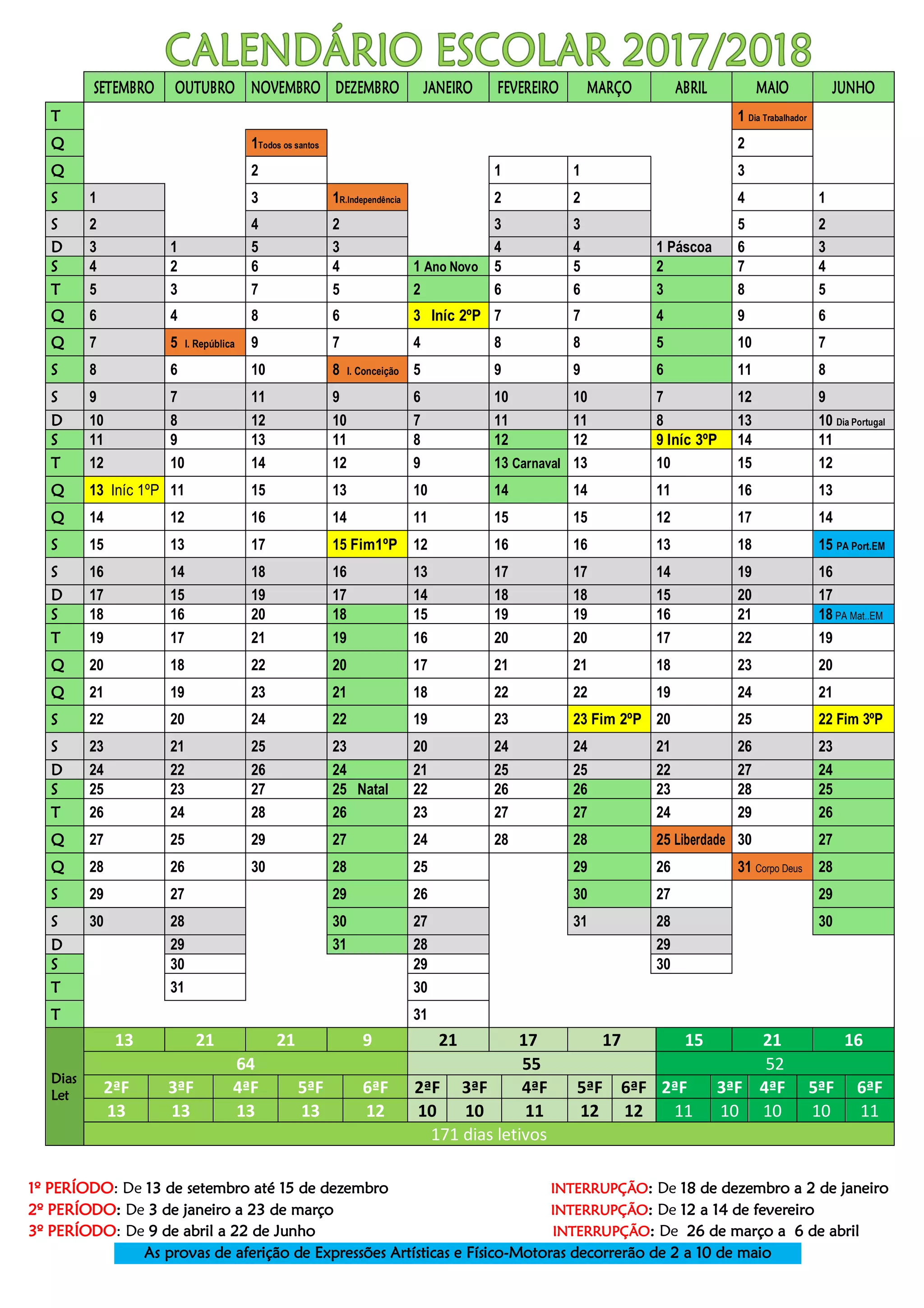 Calendário escolar ano letivo 2017 2018 | PDF