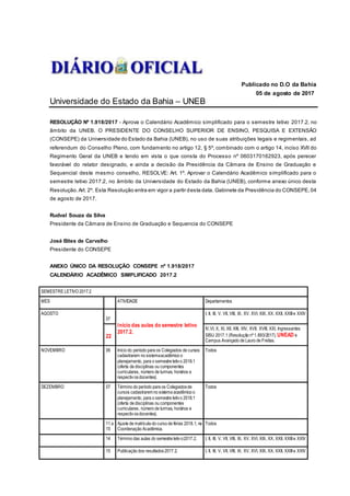 Calendário UNEB 2017.2 atualizado - resolução nº 1.918 2017 | DOCX