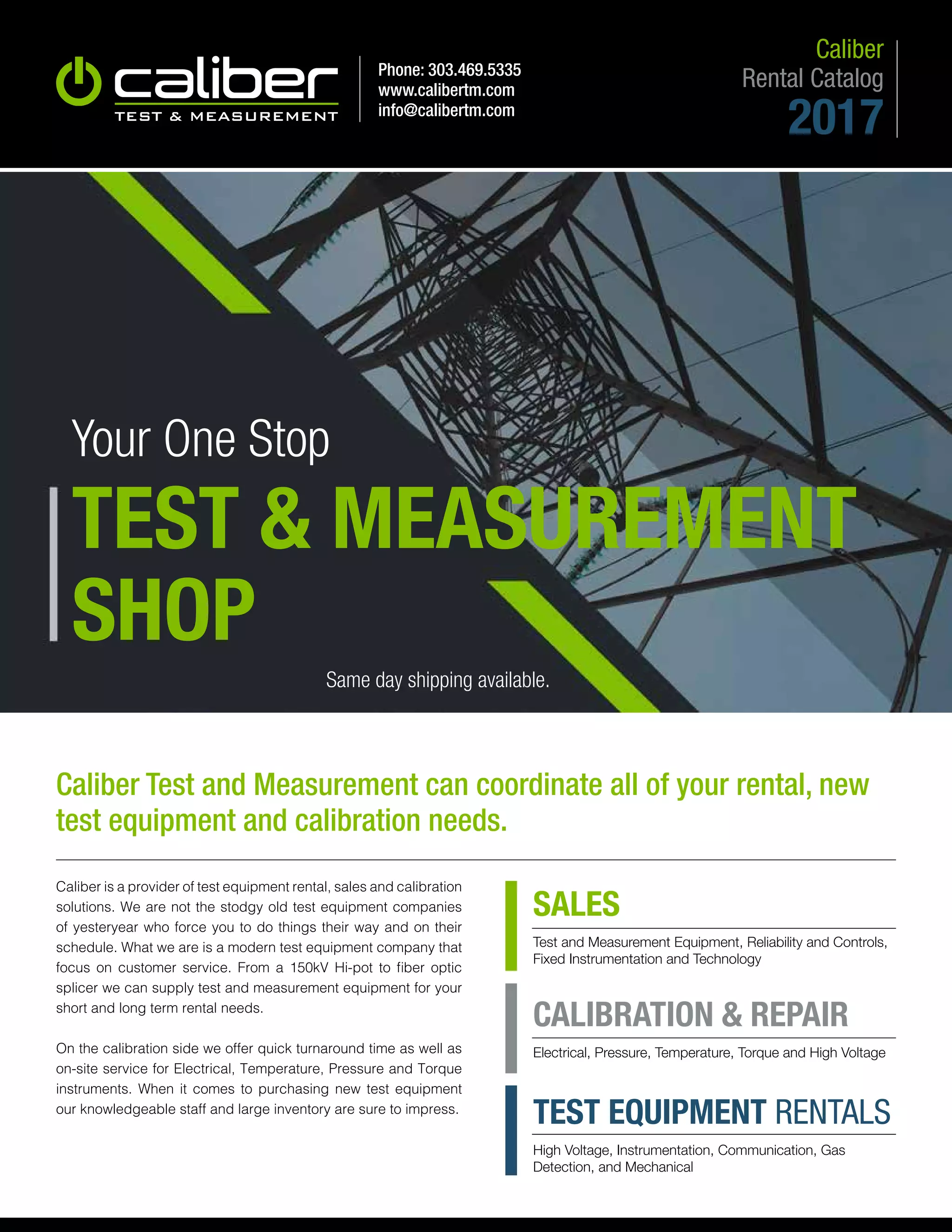Caliber Test & MEasurement Rental Catalog | PDF