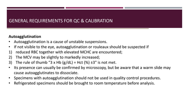 Calibration and Quality controls of automated hematology analyzer ...