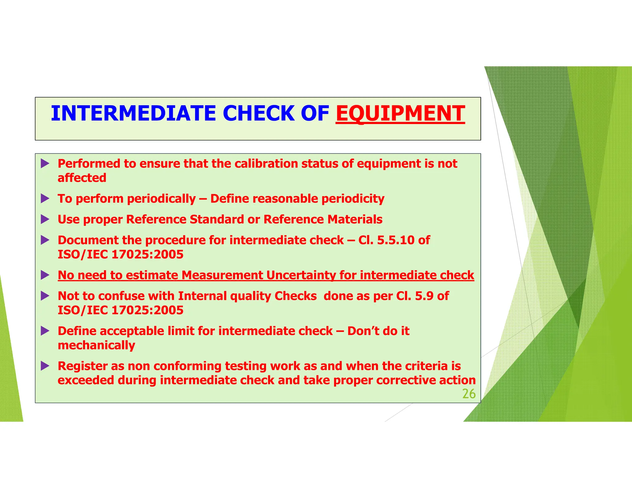 Calibration Intermediate Check of Measuring and Voulmetric Equipemnt ...
