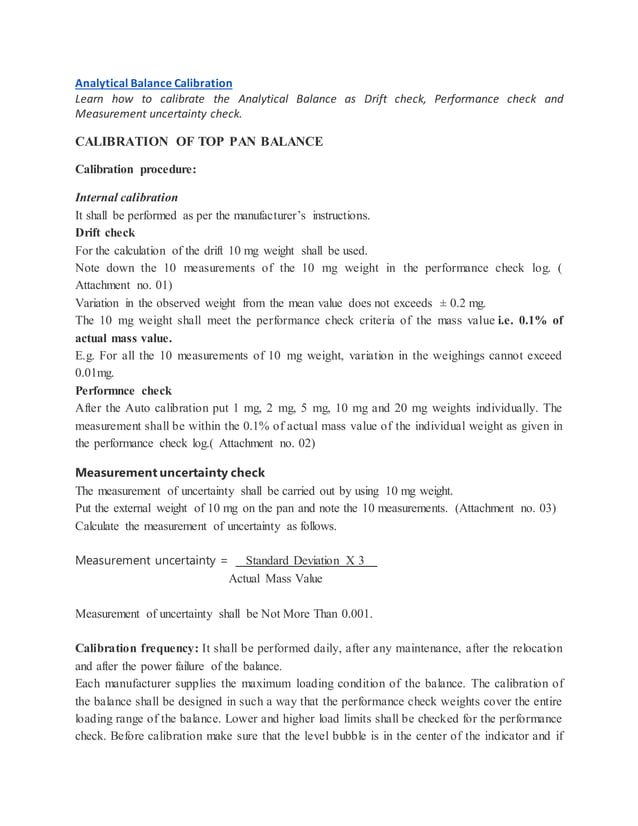 Calibration of analytical balance | DOCX