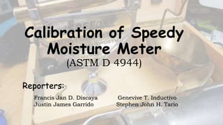 Calibration of speedy moisture meter | PPTX | Chemistry | Science