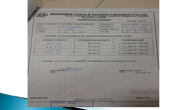 Calibration of uv visible spectrophotometer | PPTX | Chemistry | Science